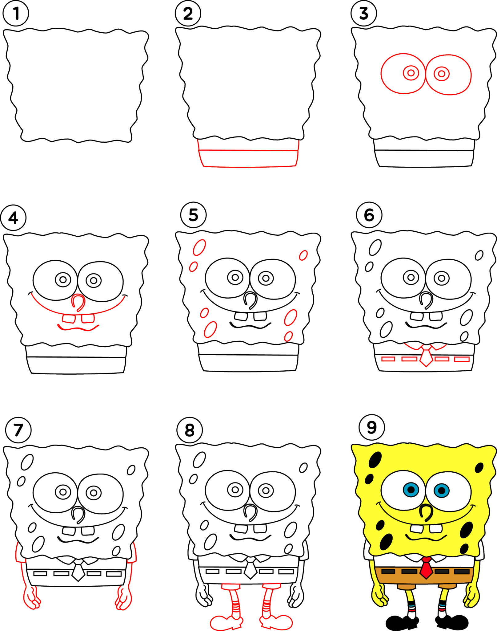 Hoe Stap voor Stap Spongebob Tekenen - Stap Voor Stap Tekenen